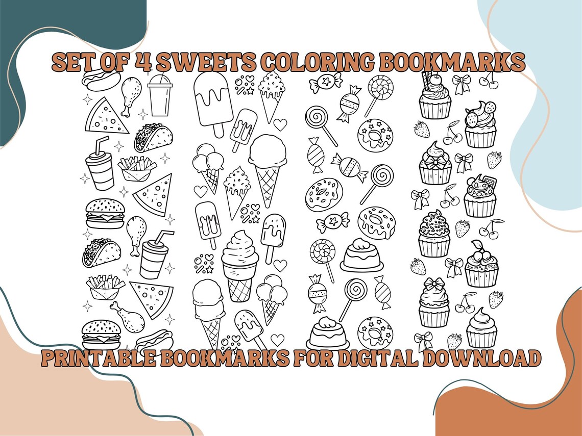 Sweets Printable Coloring Bookmarks Sweet Treats Coloring Bookmark Set ...