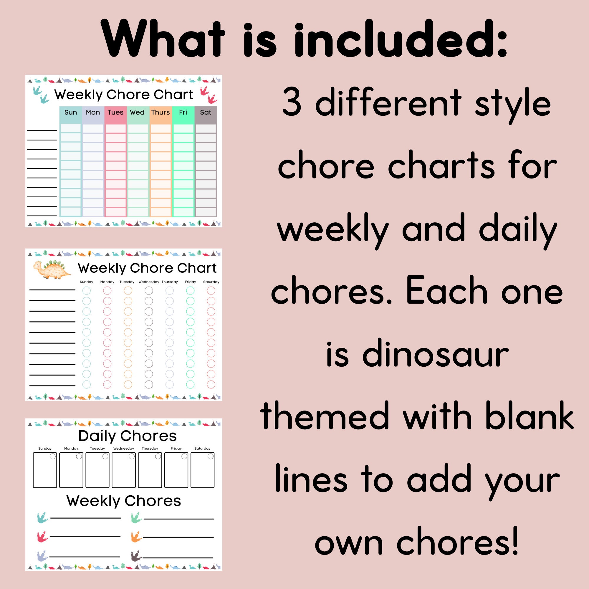 Dinosaur Chore Charts Weekly and Daily Chores (Download Now) - Etsy