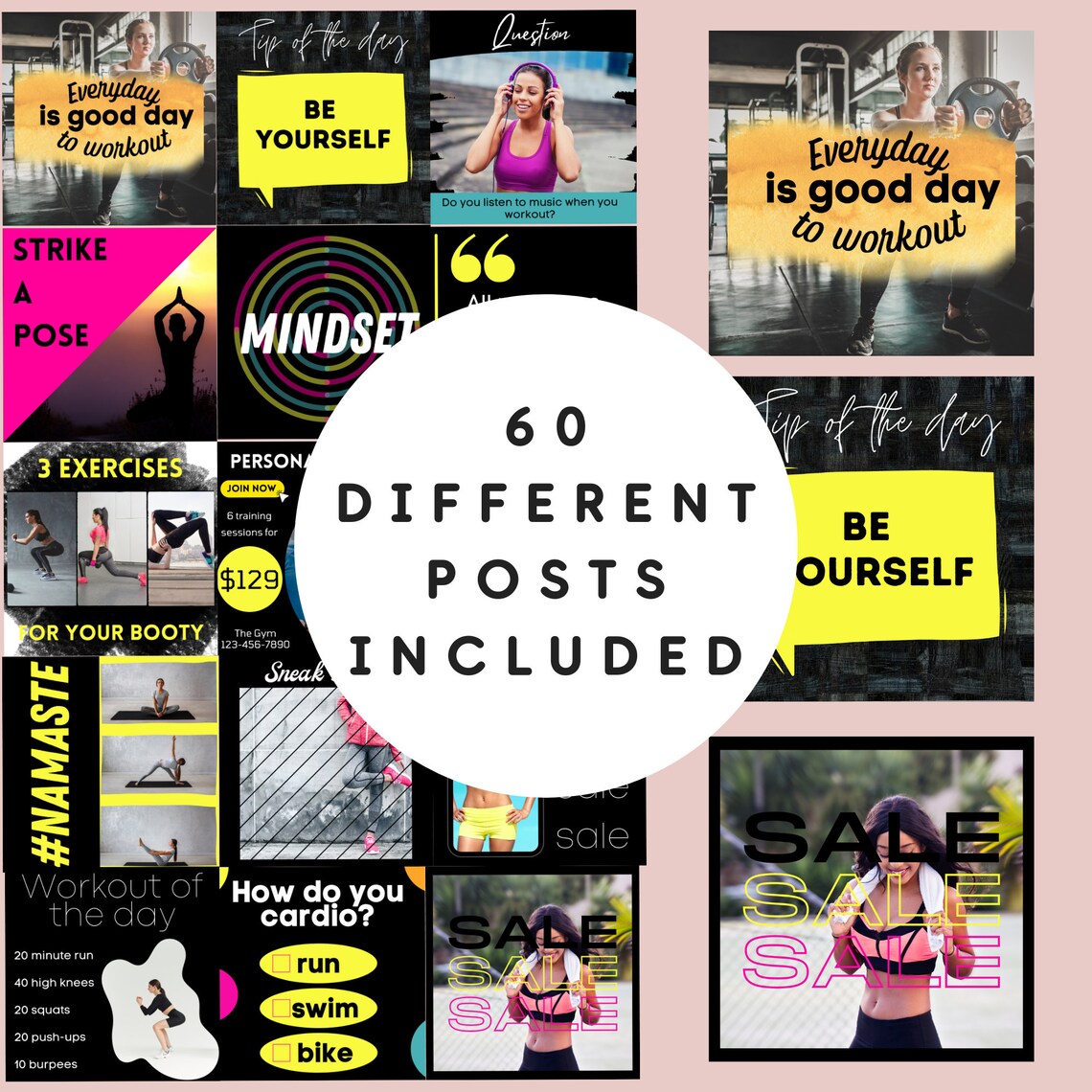 60 Fitness Instagram Post Templates Canva Editable Social Media Post ...