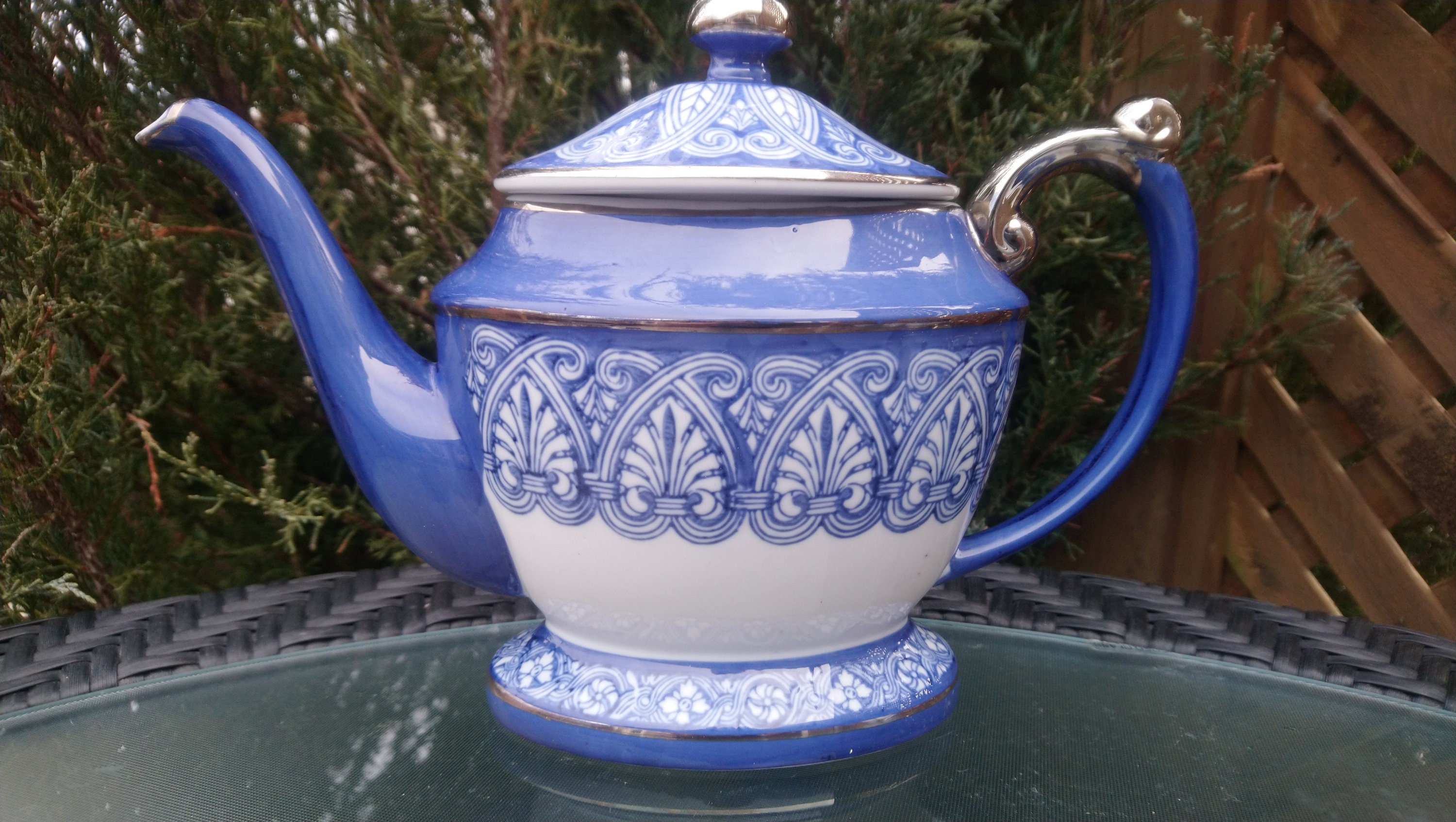 Bombay Co. Vintage-new Tea Pot or Coffee Pot, Blue, White, Silver Trim ...