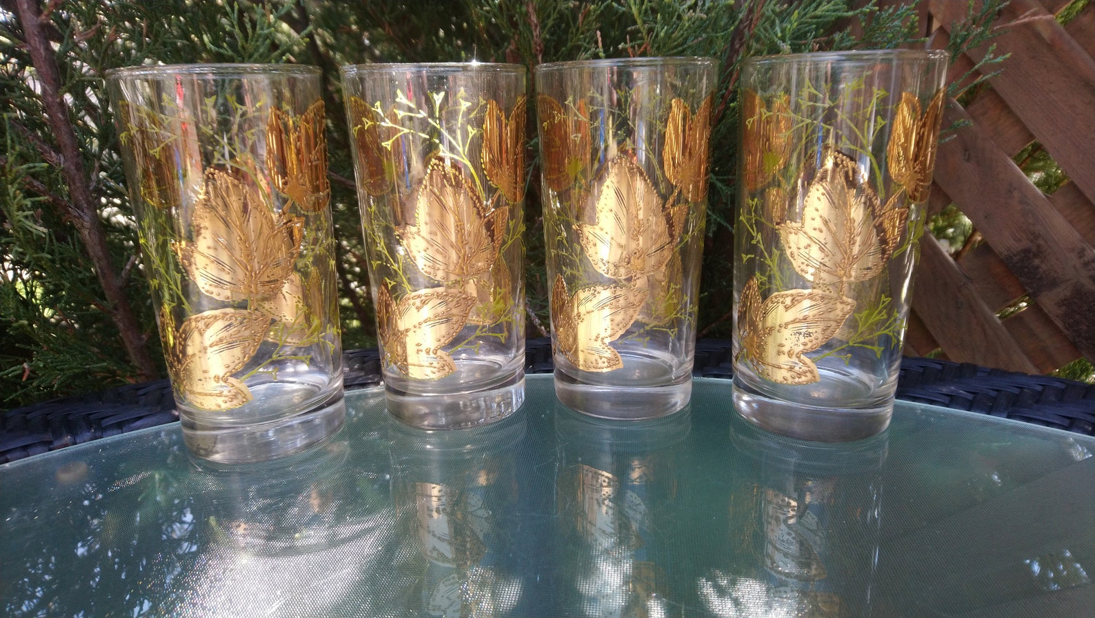 Vintage Gold Leaf Set Of Four Drinking Glasses Gold Leaf With | Etsy