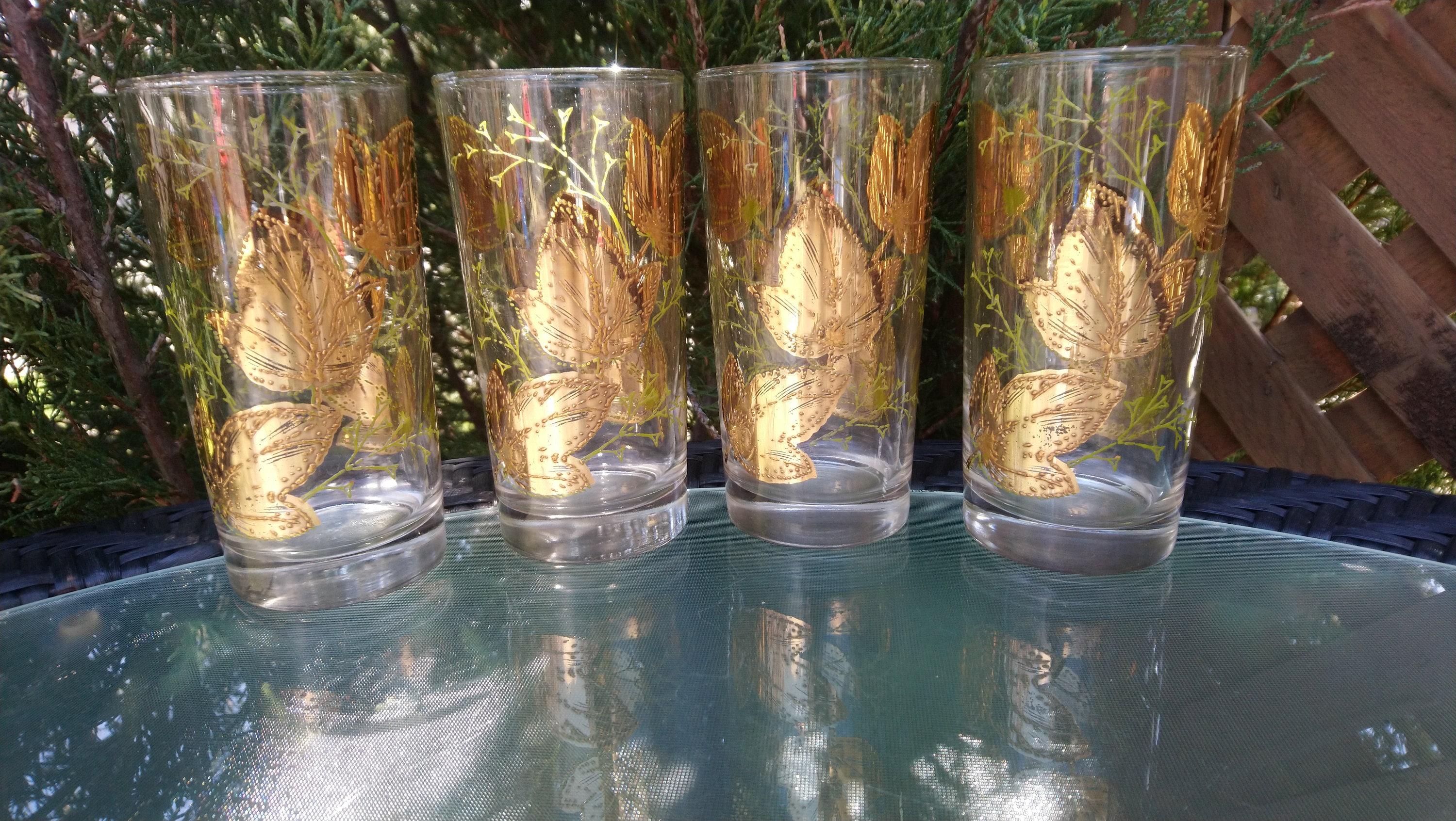 Vintage Gold Leaf Set Of Four Drinking Glasses Gold Leaf With | Etsy