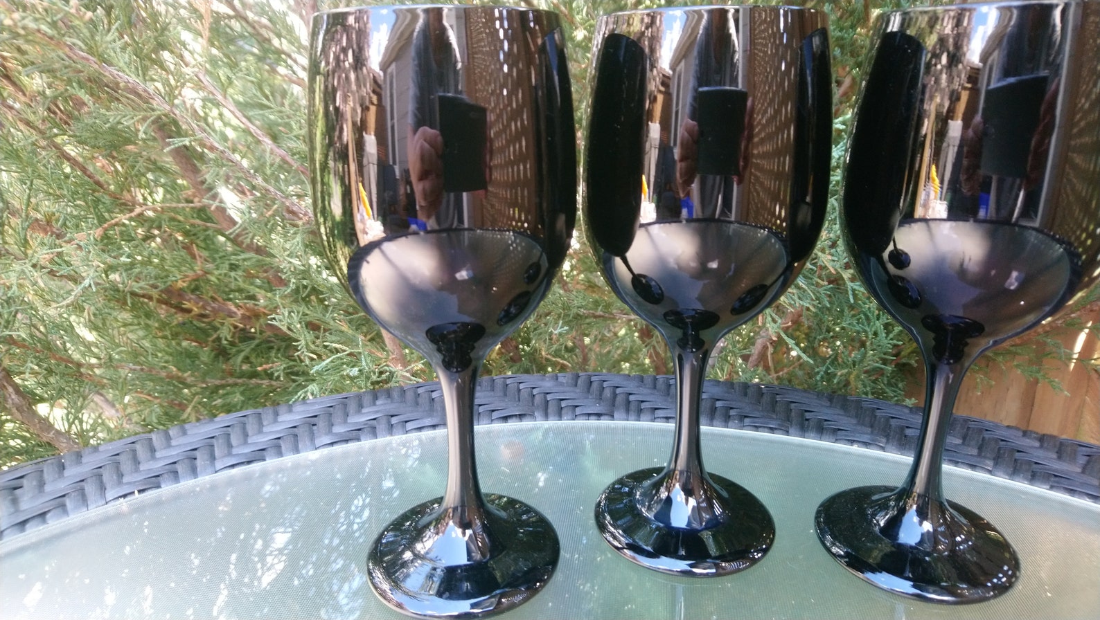 Set Of Three Libbey Black Wine Glasses Barware Glasses Etsy