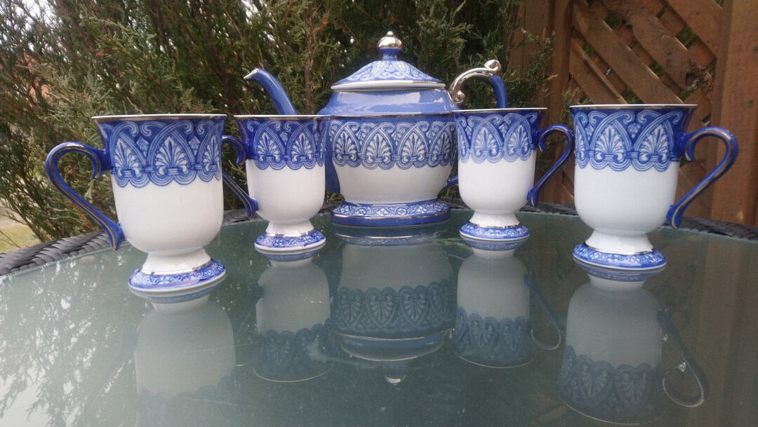 Bombay Co. Vintage-new Tea Pot or Coffee Pot, Blue, White, Silver Trim ...