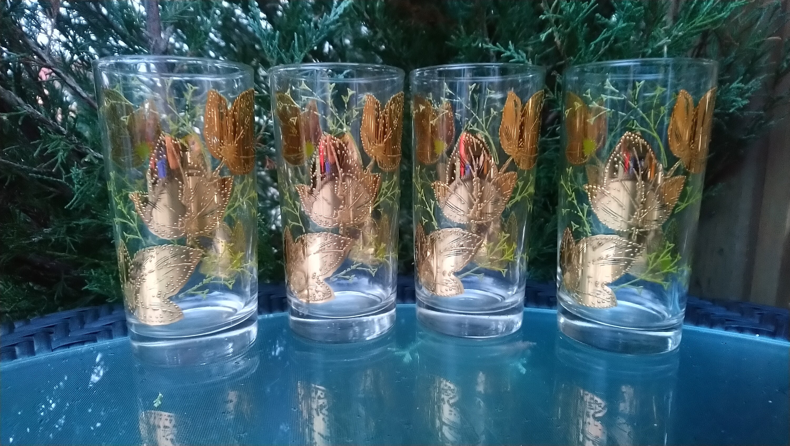 Vintage Gold Leaf Set of Four Drinking Glasses Gold Leaf With | Etsy