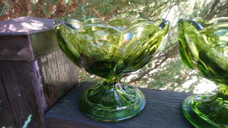 Anchor Hocking Fairfield Pattern, Avocado Green Green Comport, Set of ...