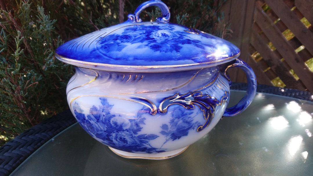 Antique Doulton Burslem, Gloire De. Dijon, Flow Blue Lidded Chamber Pot ...