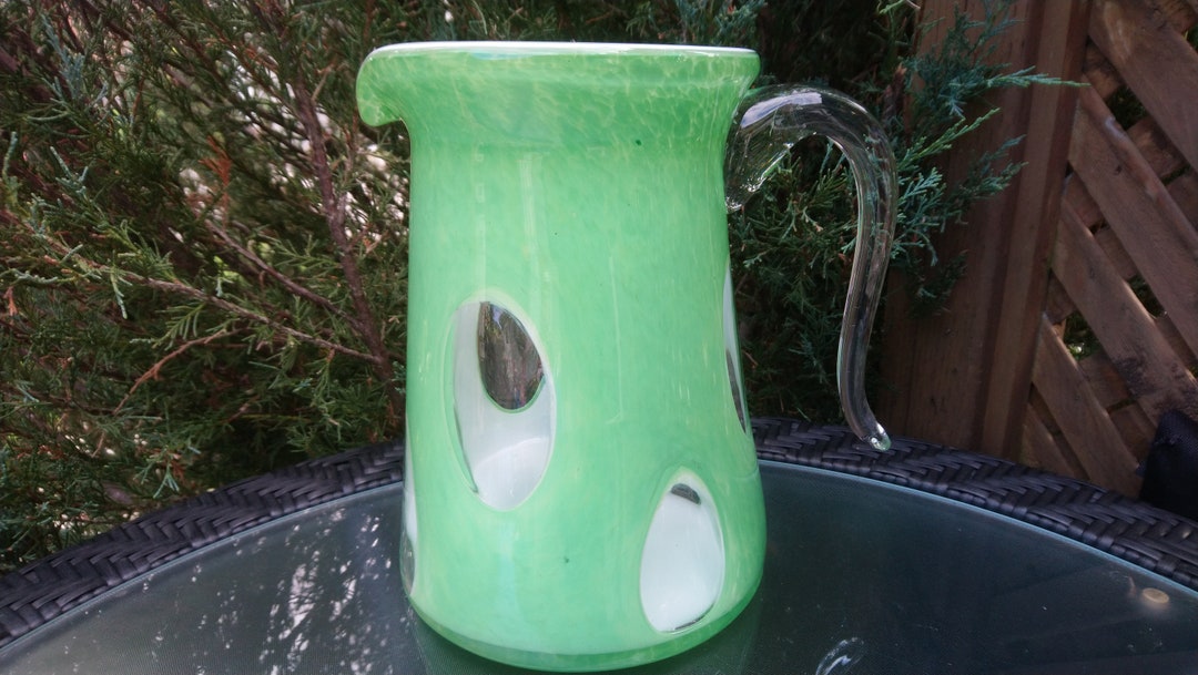 Art Glass Lime Green Cased Heavy Glass Pitcher Water or Beverage ...