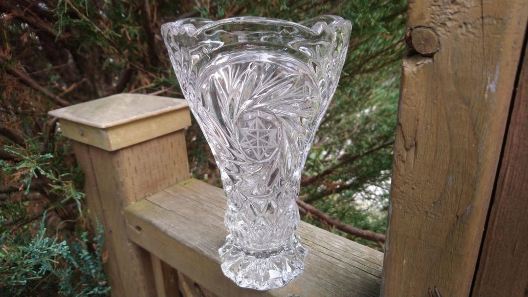 Pinwheel Crystal Glass Vase, Lead Crystal, Mid Century Flower Vase, 7 ...