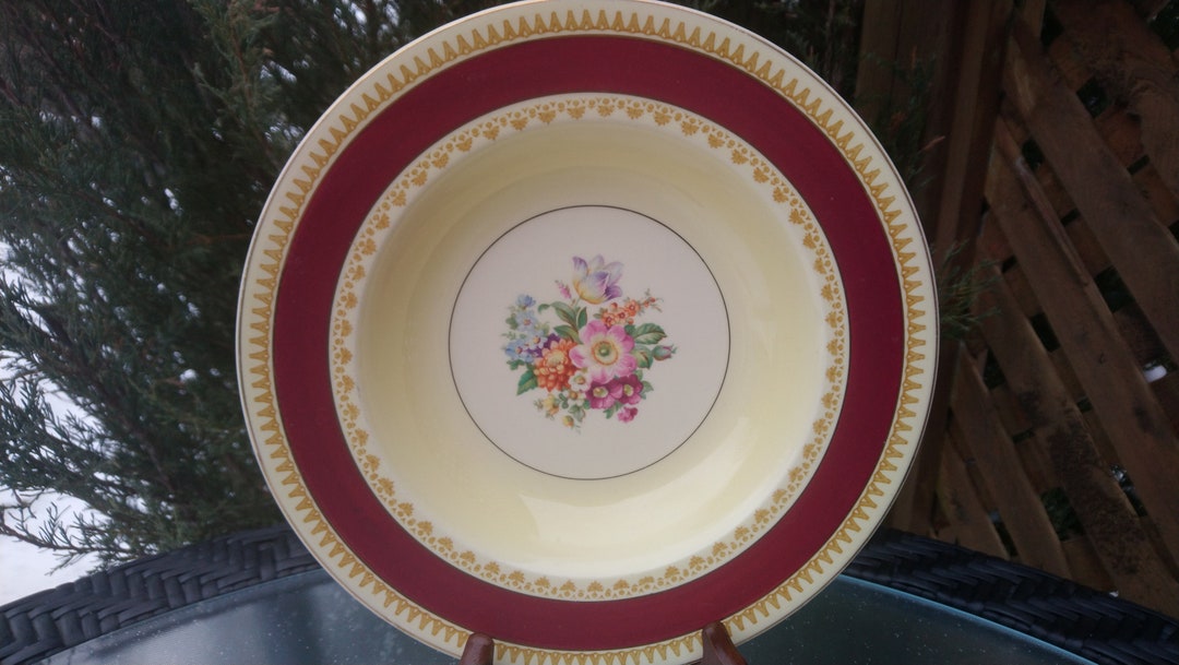 Wood and Sons "sherborne" Pattern Bowl, Cream With Maroon Band, Gold ...