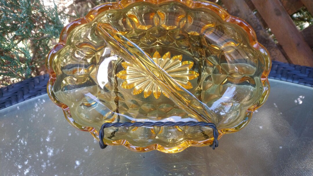 Anchor Hocking Fairfield Pattern Glass Divided Dish, Oval, Scalloped ...