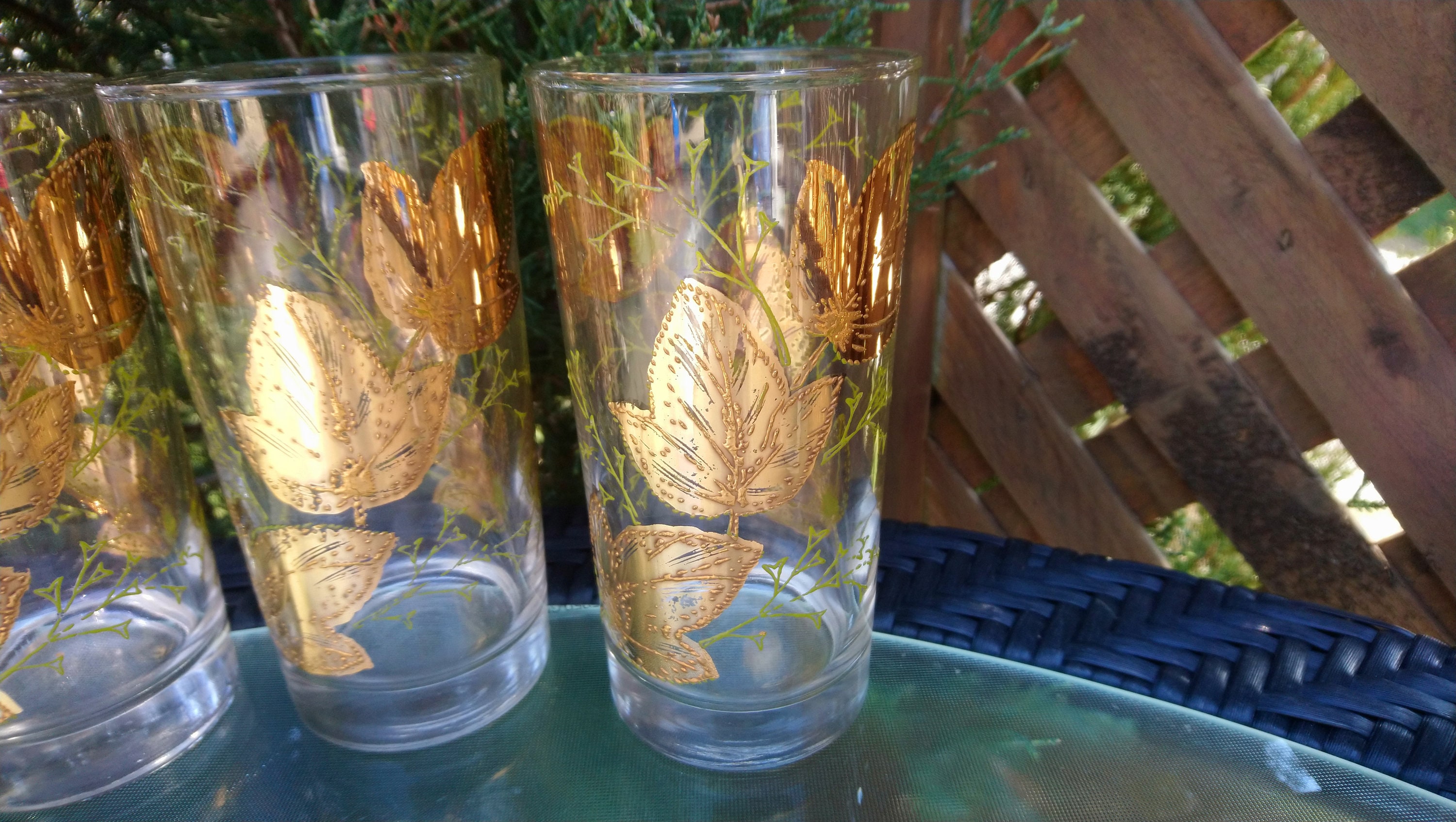 Vintage Gold Leaf Set Of Four Drinking Glasses Gold Leaf With | Etsy