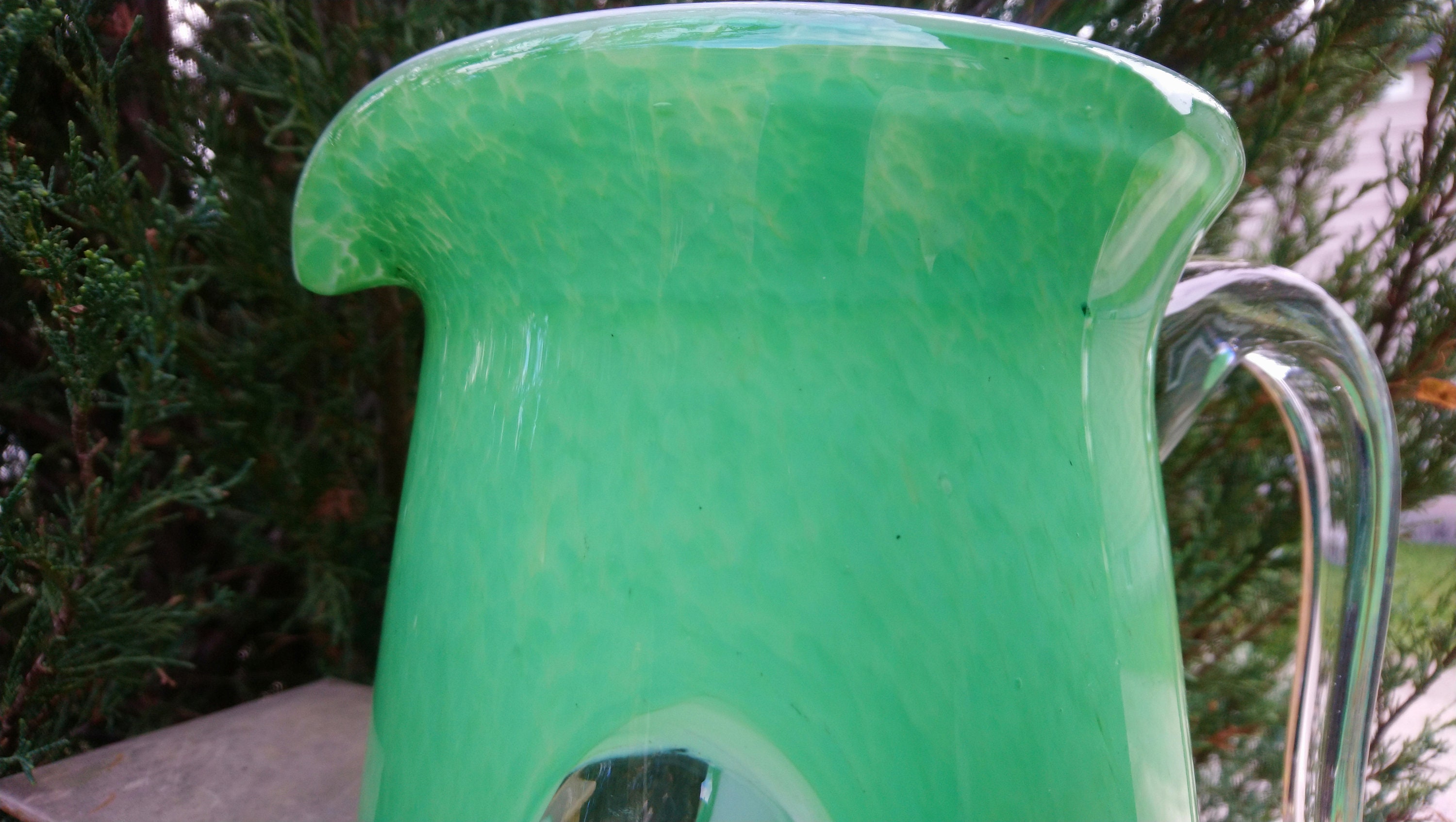 Art Glass Lime Green Cased Heavy Glass Pitcher Water or - Etsy