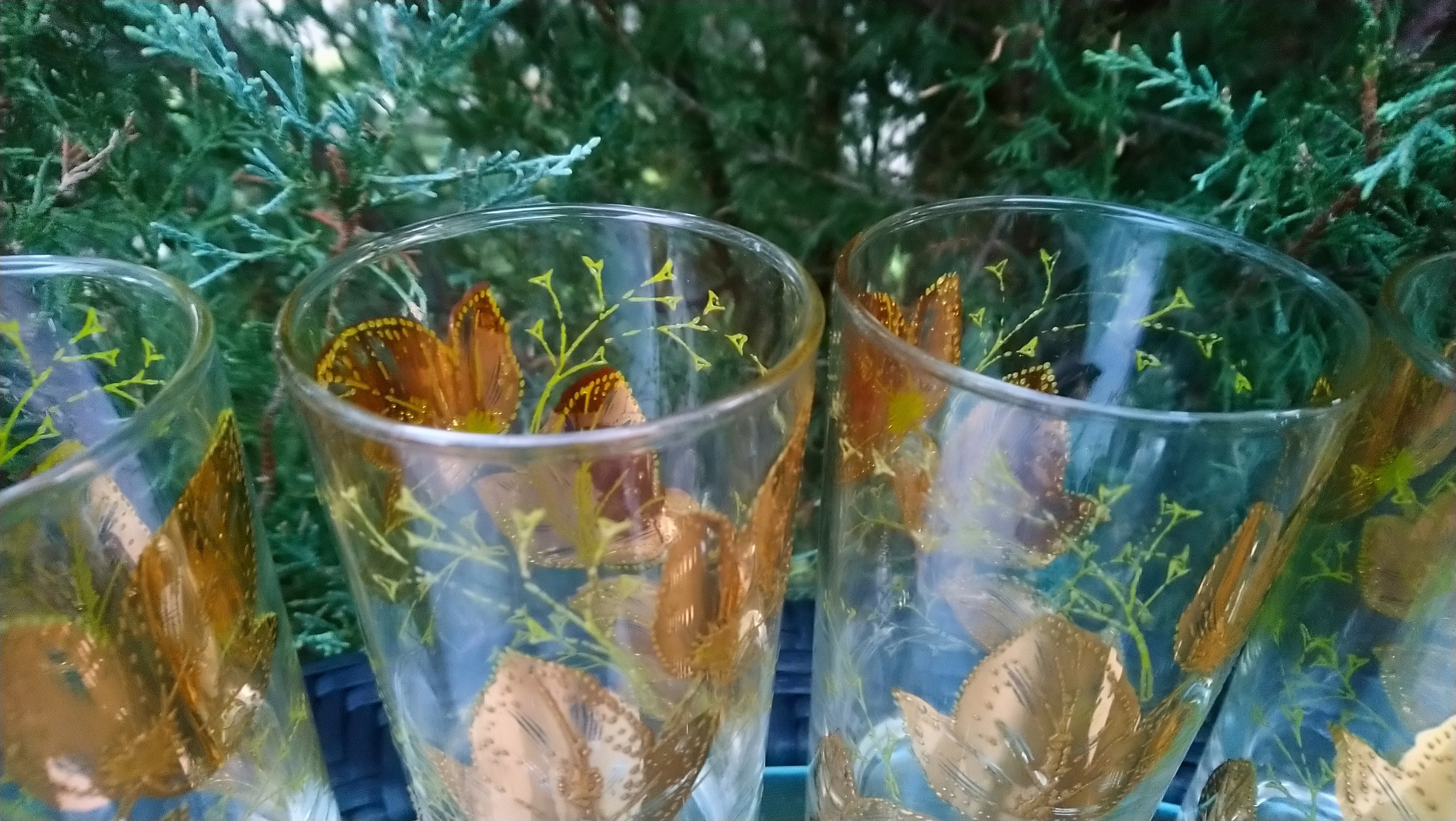 Vintage Gold Leaf Set of Four Drinking Glasses Gold Leaf With | Etsy