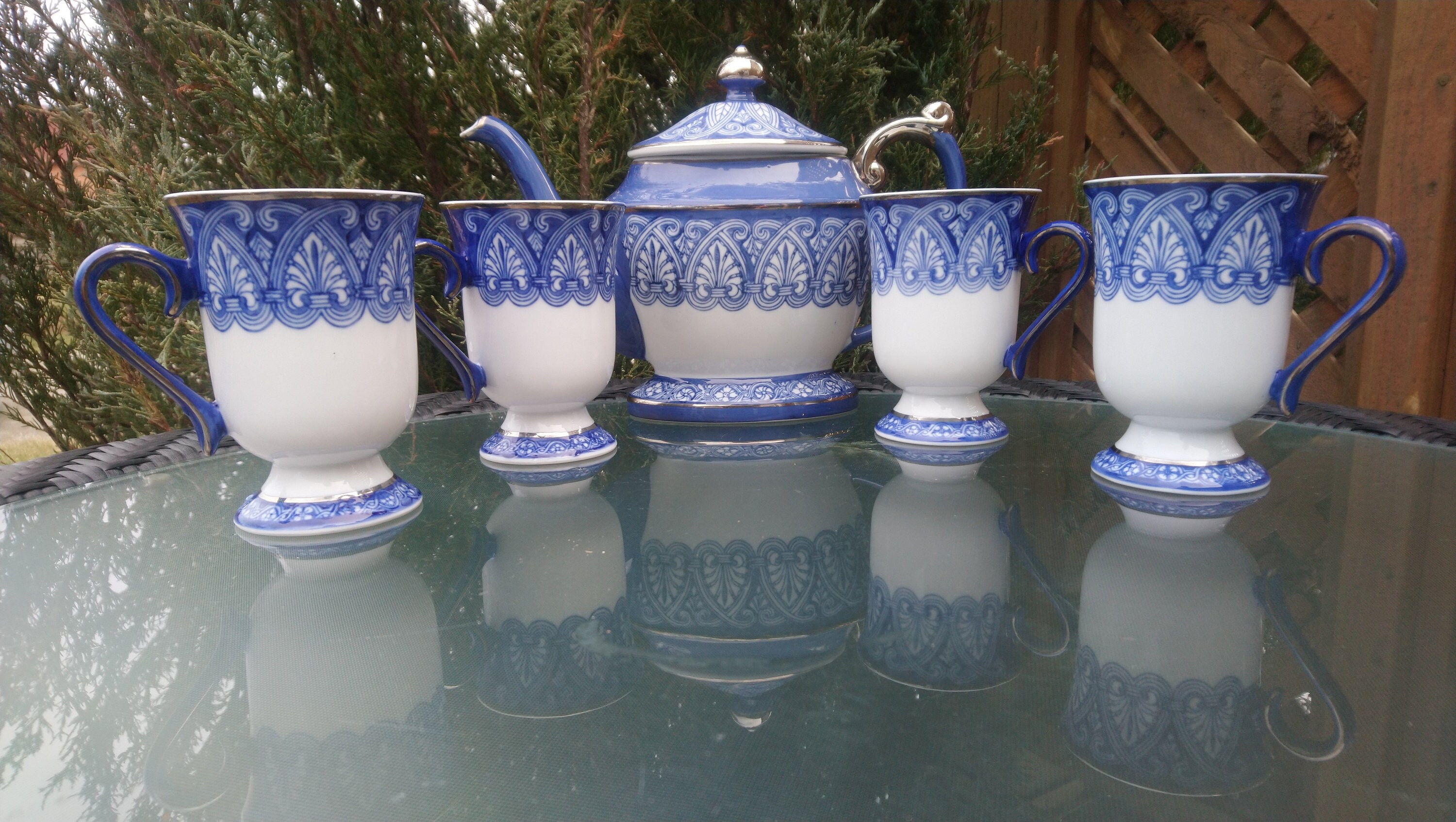 Bombay Co. Vintage-new Tea Pot or Coffee Pot, Blue, White, Silver Trim ...