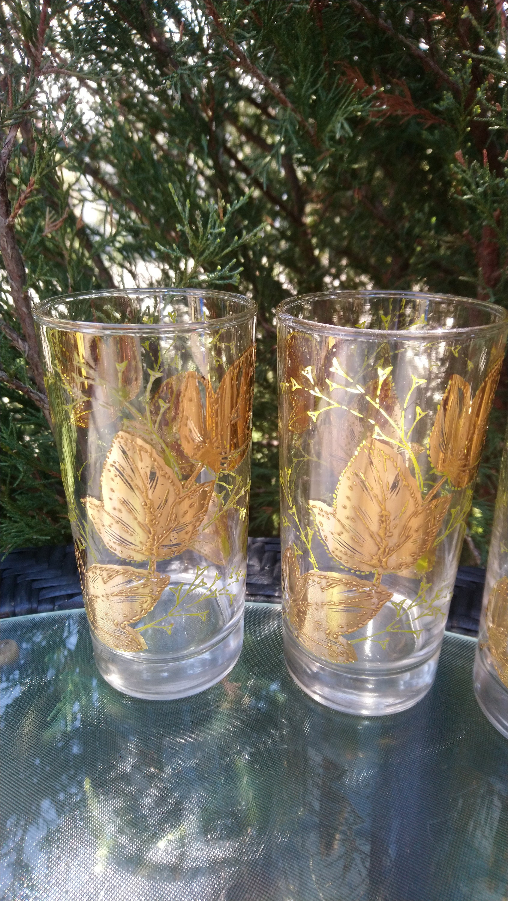 Vintage Gold Leaf Set Of Four Drinking Glasses Gold Leaf With | Etsy