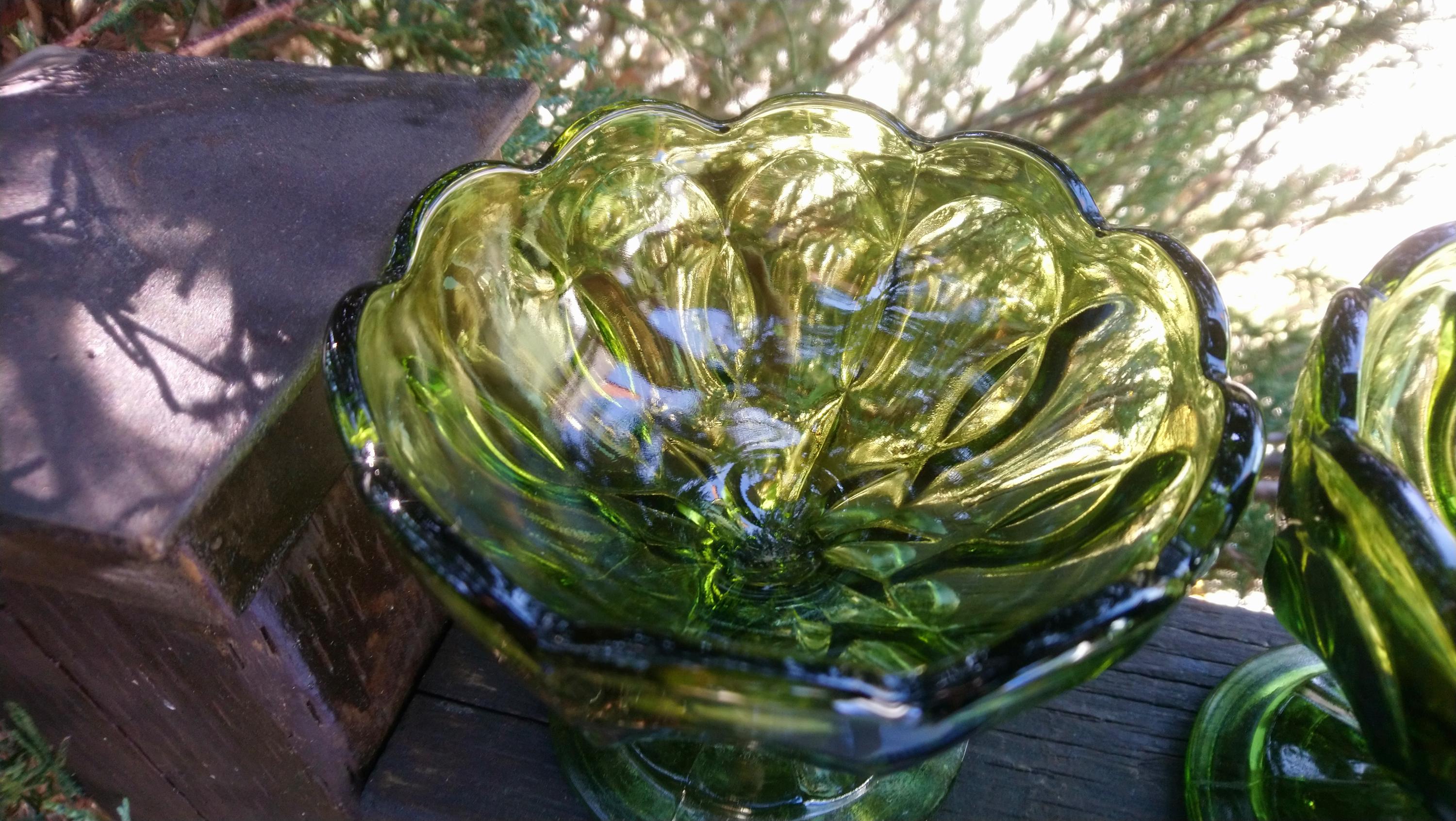 Anchor Hocking Fairfield Pattern, Avocado Green Green Comport, Set of ...
