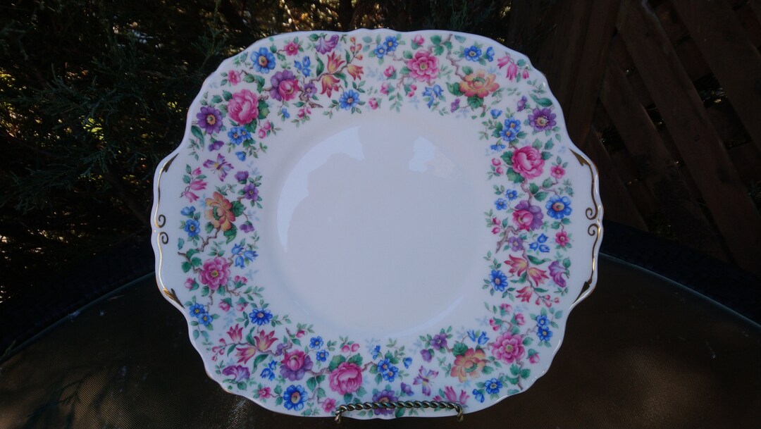 Crown Staffordshire, Springtime Pattern, Square Handled Cake Plate ...