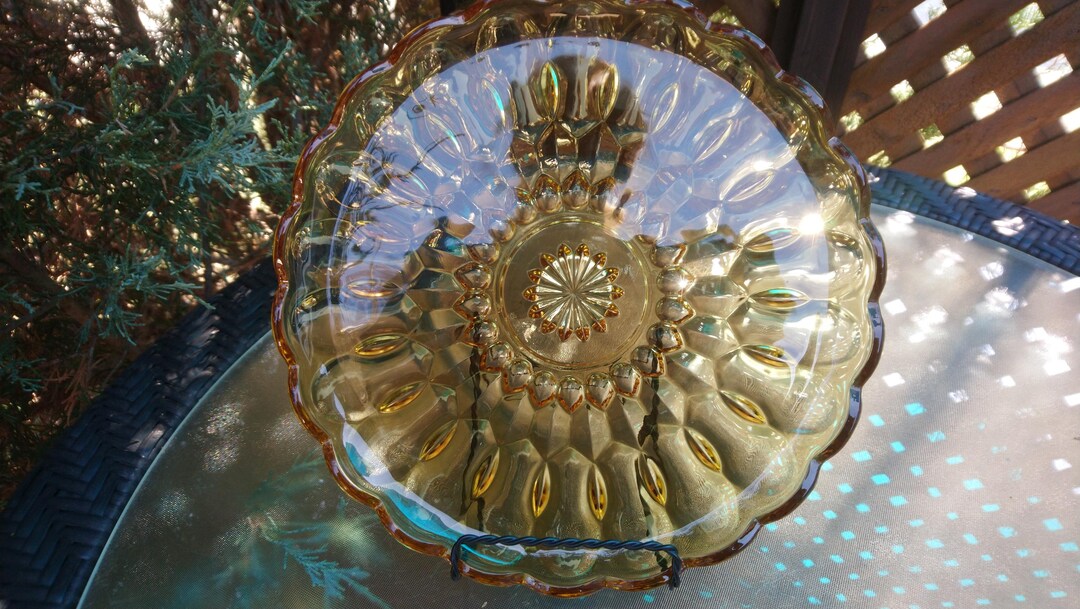 Anchor Hocking Fairfield Pattern Glass Dish Plate, Amber, Vintage ...