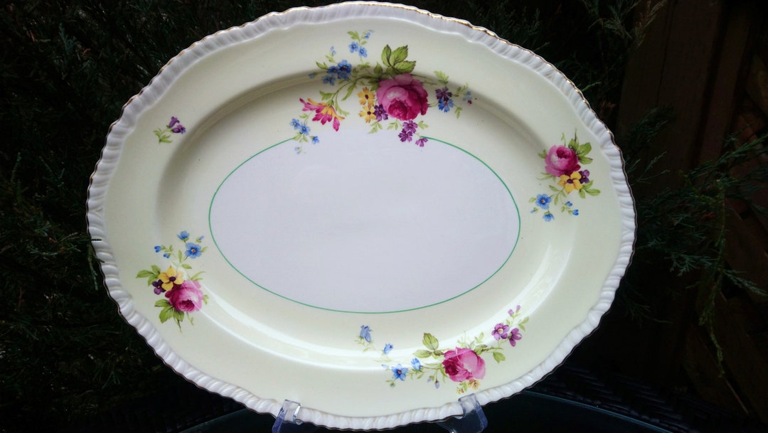 Vintage Wood's Ivory Ware England Oval Serving Platter, Multi Colored ...