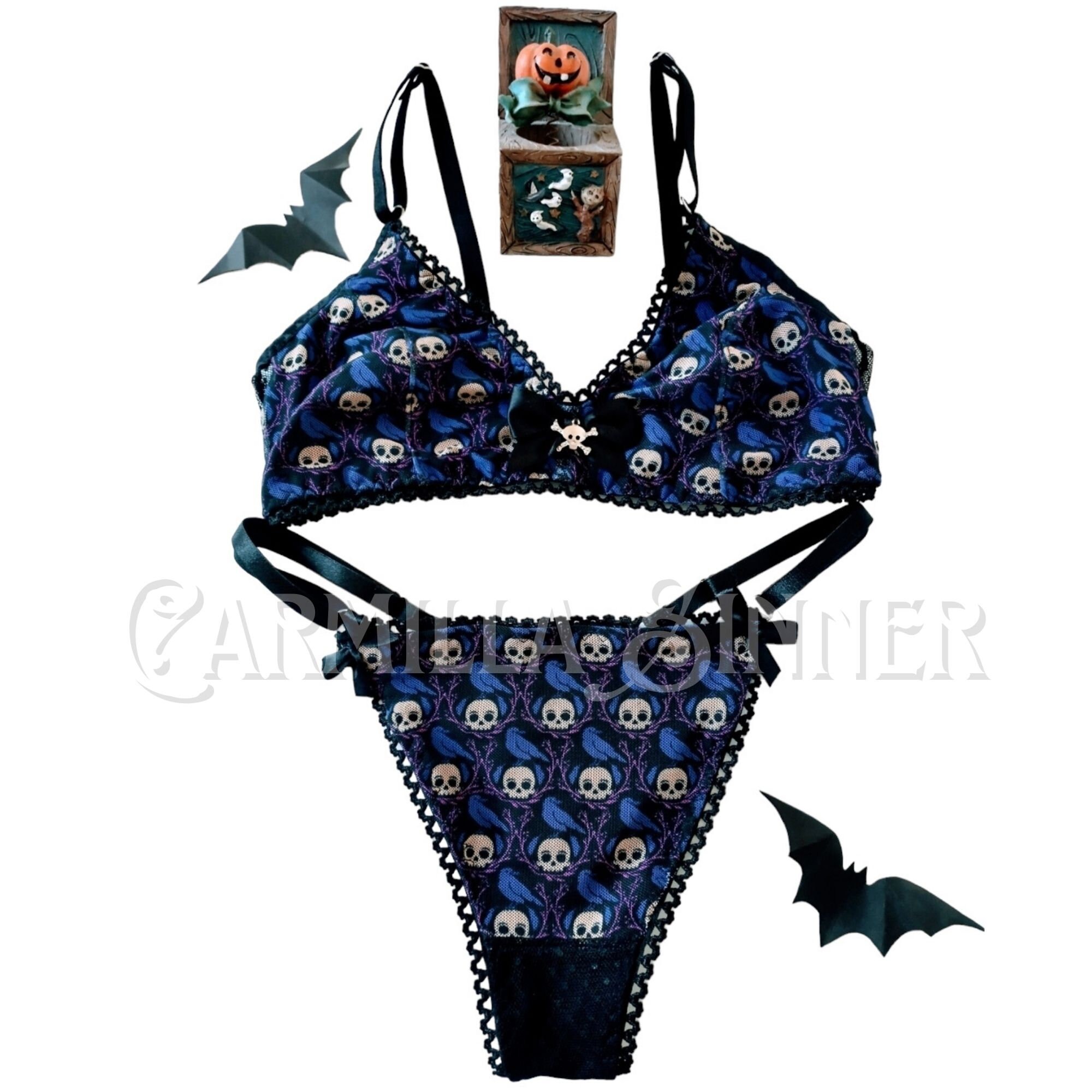 Skull-raven Set. Lingerie Set, Skull Bralette Lingerie, Gothic Lingerie ...