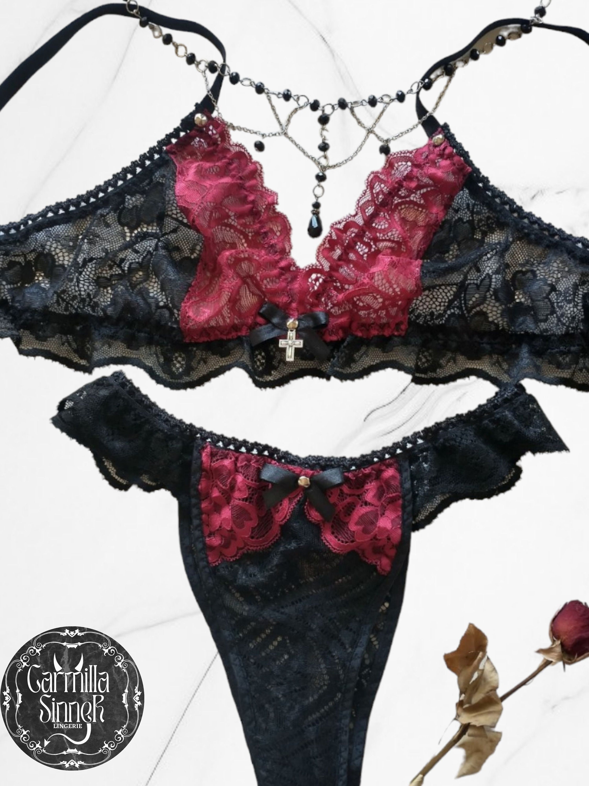 Set Divine. Gothic Lace Bralette and Panty, Handcraft Lingerie, Gothic ...