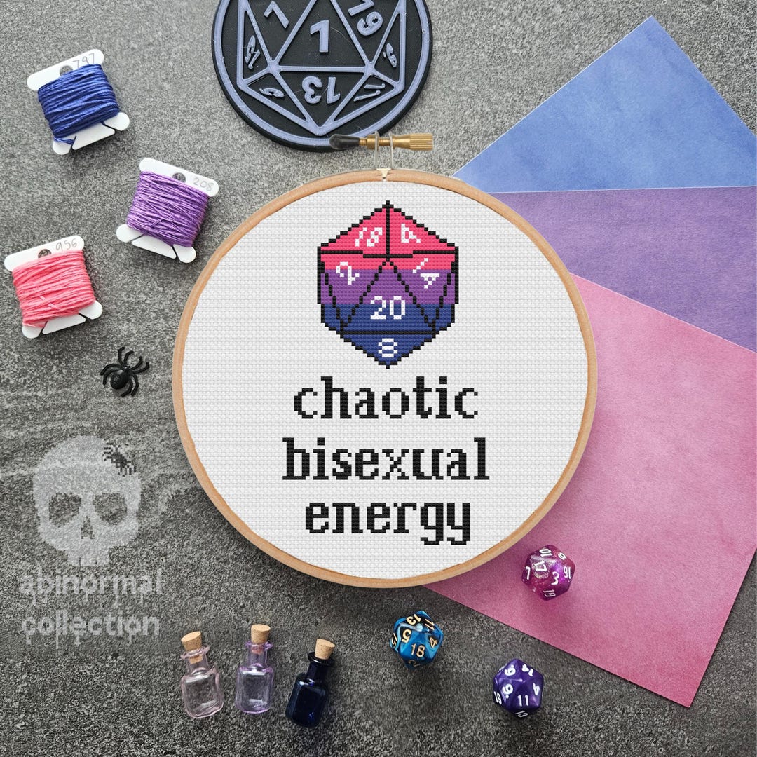 Chaotic Bisexual Energy Cross Stitch Pattern | D&D D20 Cross Stitch ...