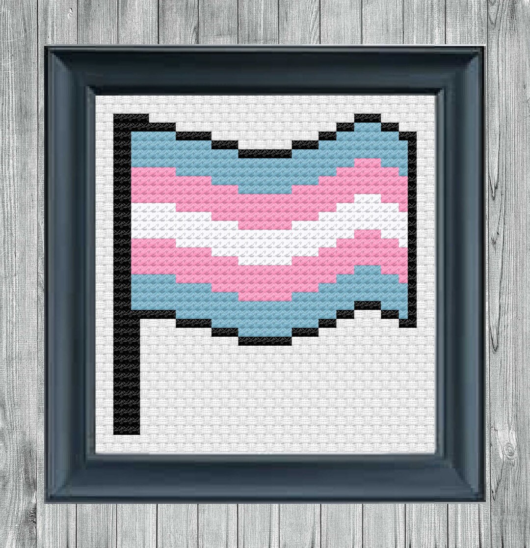 Trans Flag Badge Size Cross Stitch Pattern Mtf Ftm Flag Cross Stitch ...