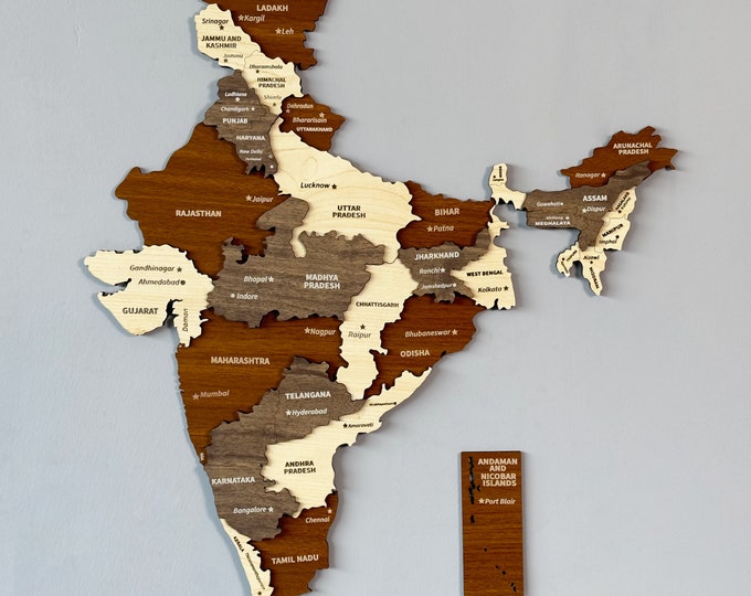 India Travel Map, India Wood Map, Wall Decor, 3D Map, India State Map ...