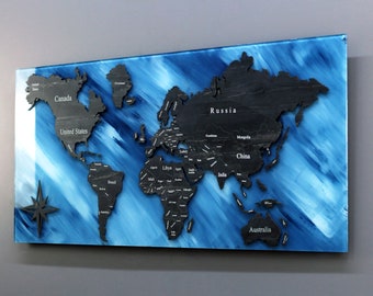 World Map Glass Wall Art - Etsy