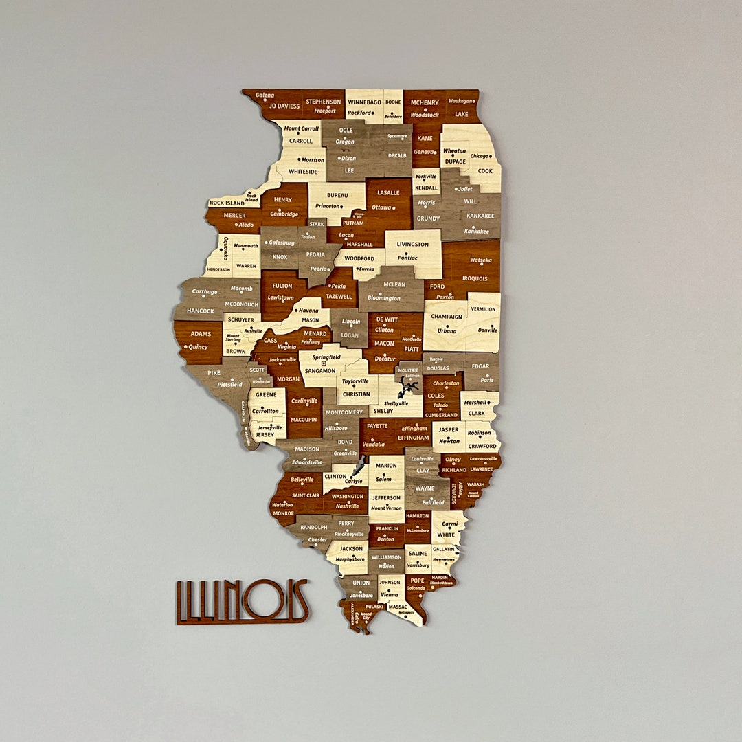 Wooden Illinois Map Wall Art 3D Chicago Push Pin Travel Gift Unique ...