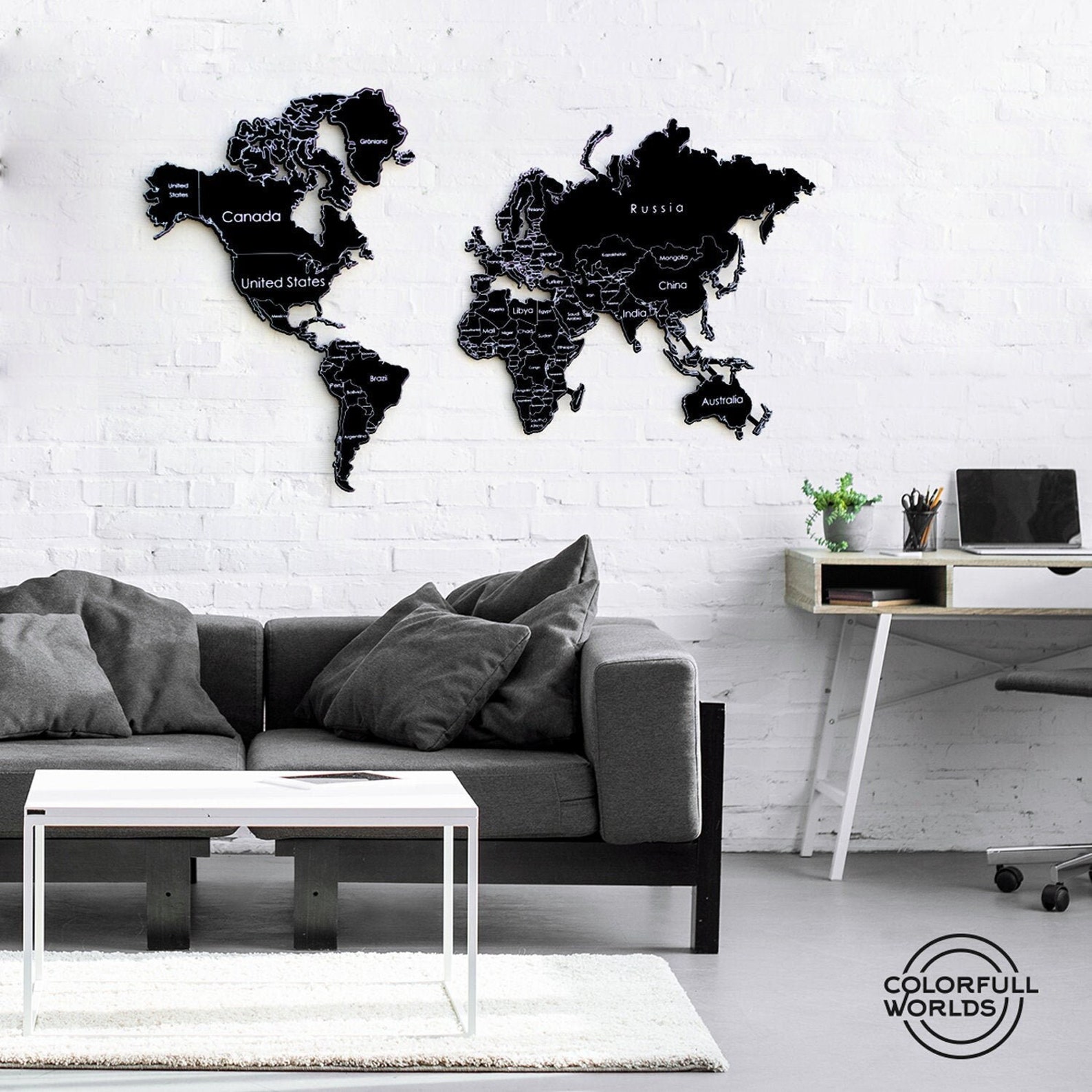 3D Metal World Map Metal Wall Map Housewarming Gift 3D UV | Etsy UK