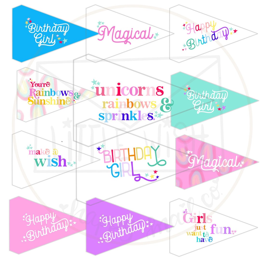 Unicorns and Rainbow Birthday Pennant Flags - Etsy