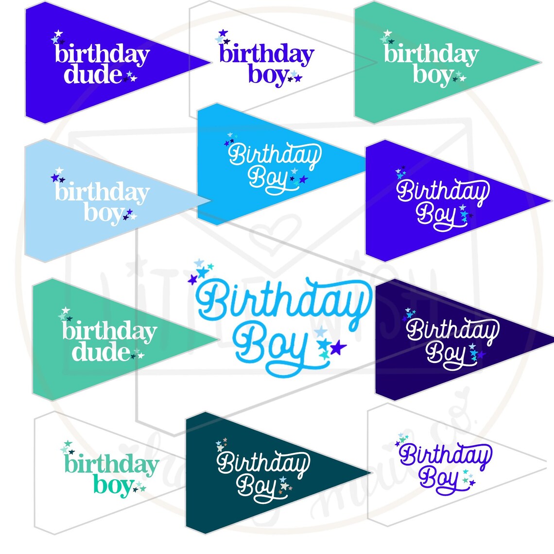 Printable Birthday Pennant Flags: Rainbow Unicorn Mermaid Theme ...
