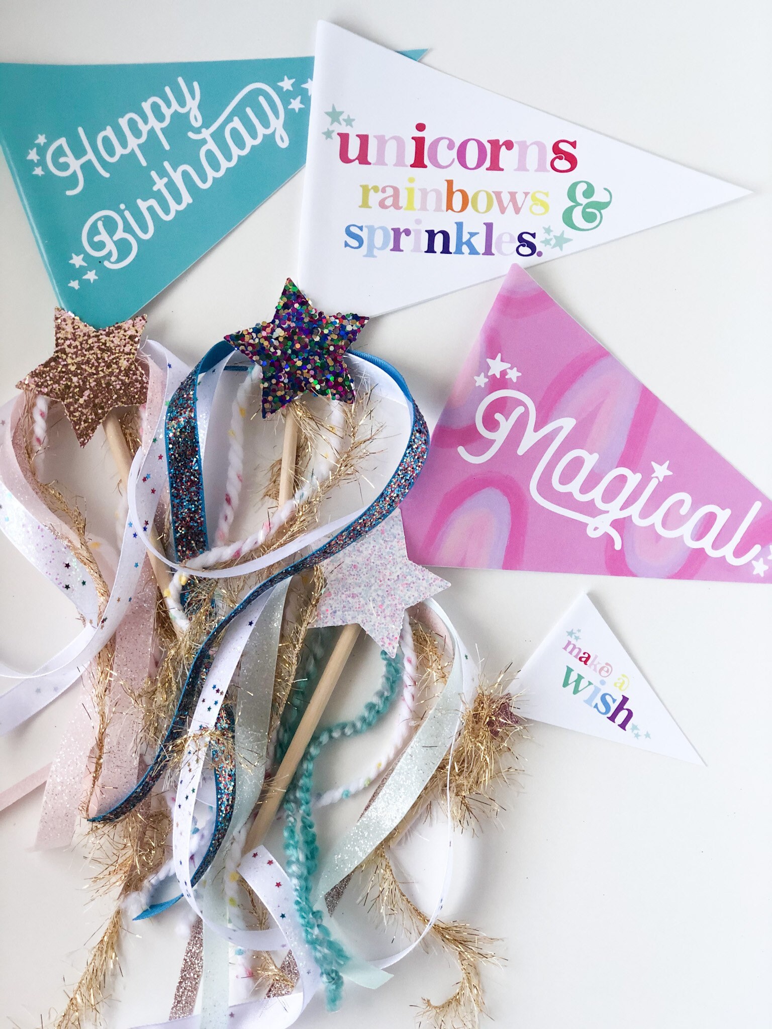 Printable Birthday Pennant Flags: Rainbow Unicorn Mermaid Theme ...