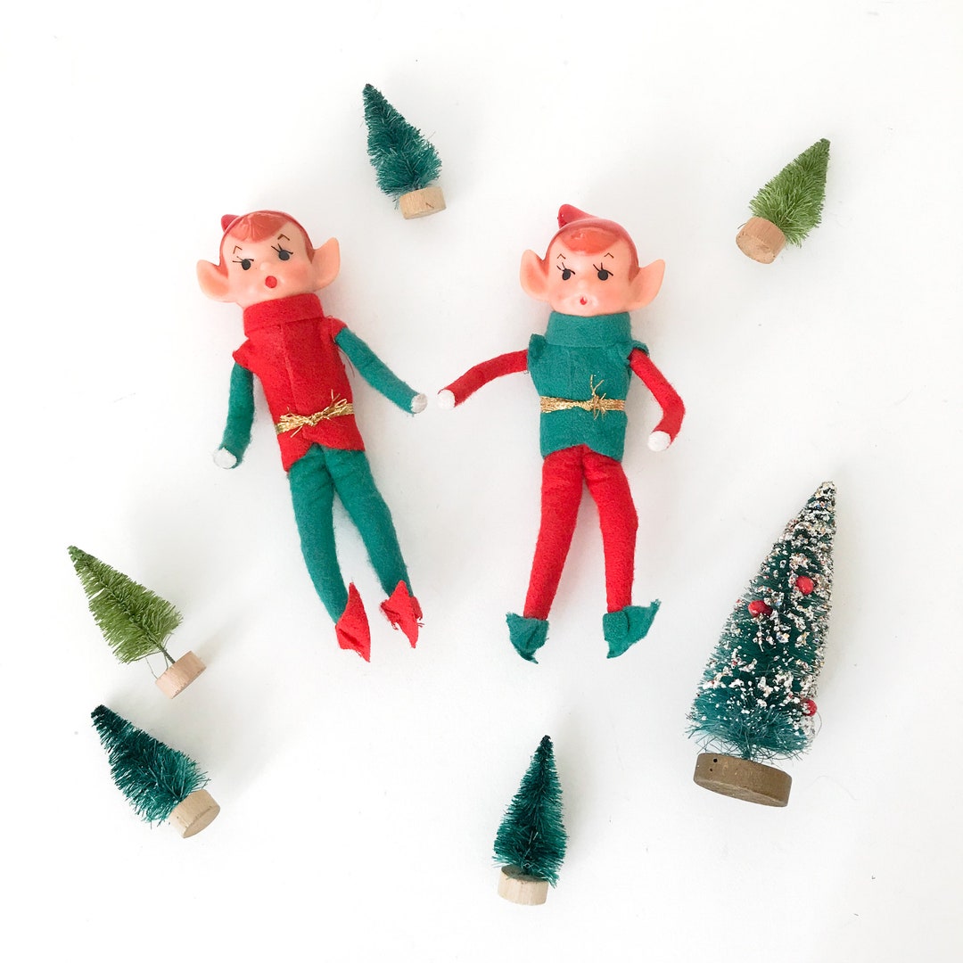 Vintage Christmas Pixie Elves. Pair Elf Bendable Ornaments. Xmas ...