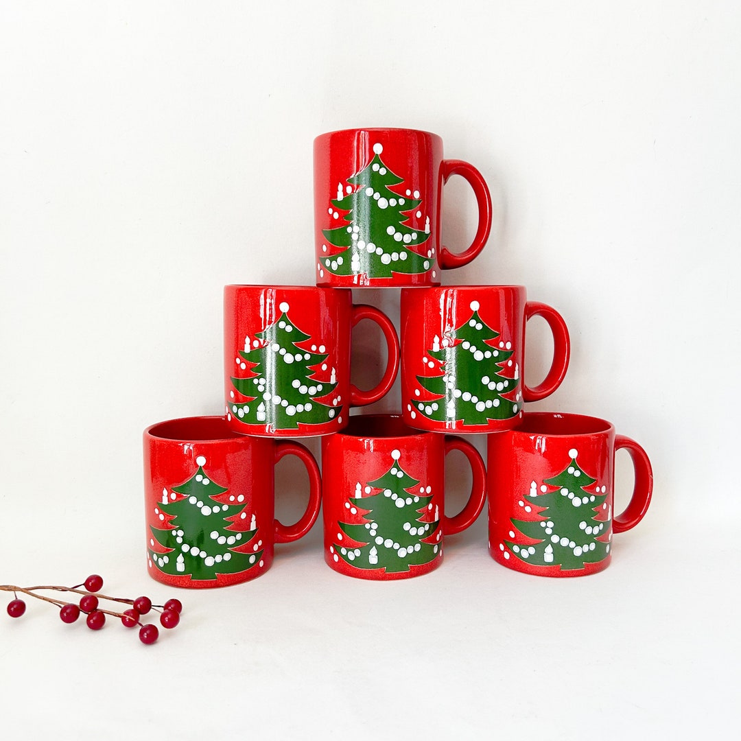 Waechtersbach Christmas Tree Mugs Pair. Vintage Red Cocoa Coffee Tea ...