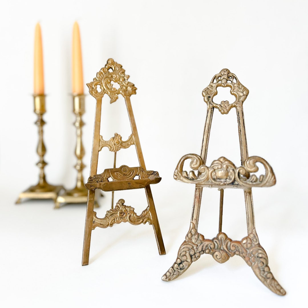 Vintage Ornate Brass Easel. Victorian Style Brass Tabletop Easel. Brass ...
