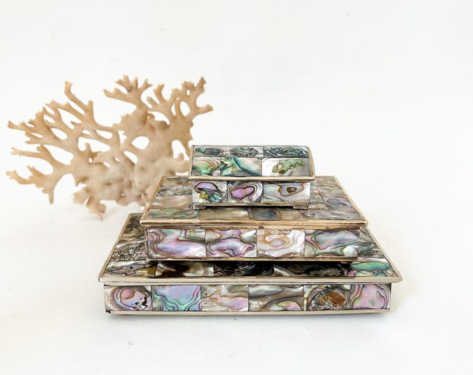 Vintage Abalone Shell Trinket Box: Handmade Shell Inlay, Wood Lined ...