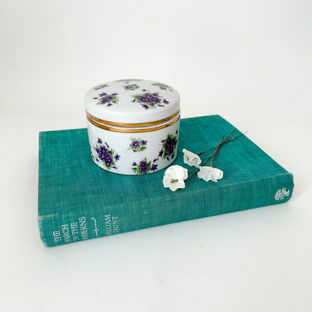 Vintage Porcelain Floral Trinket Box. Lefton China Small Round Jewelry ...