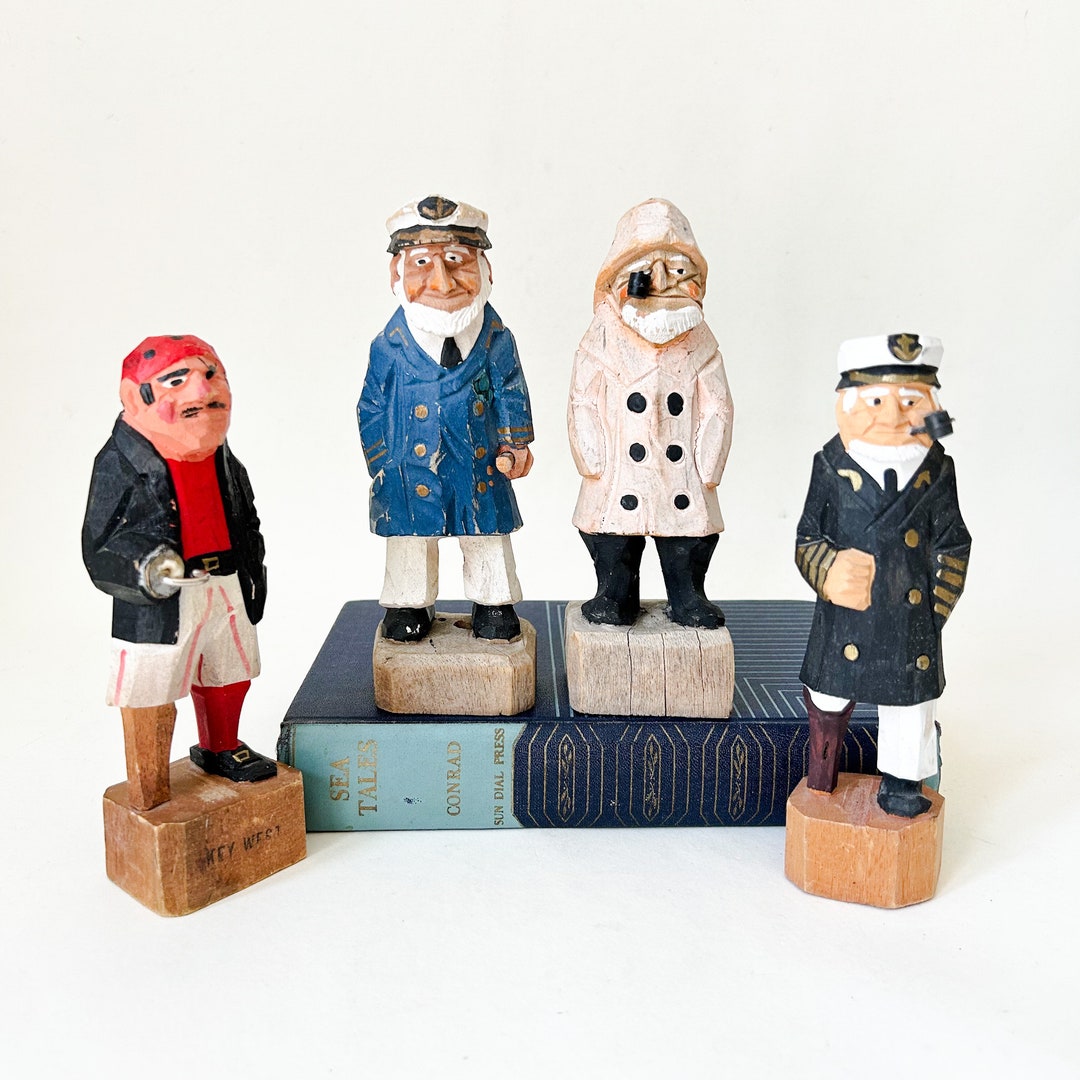 Vintage Old Salt Sea Captain, Pirate Figurine. Hand Carved Wood Sailor ...