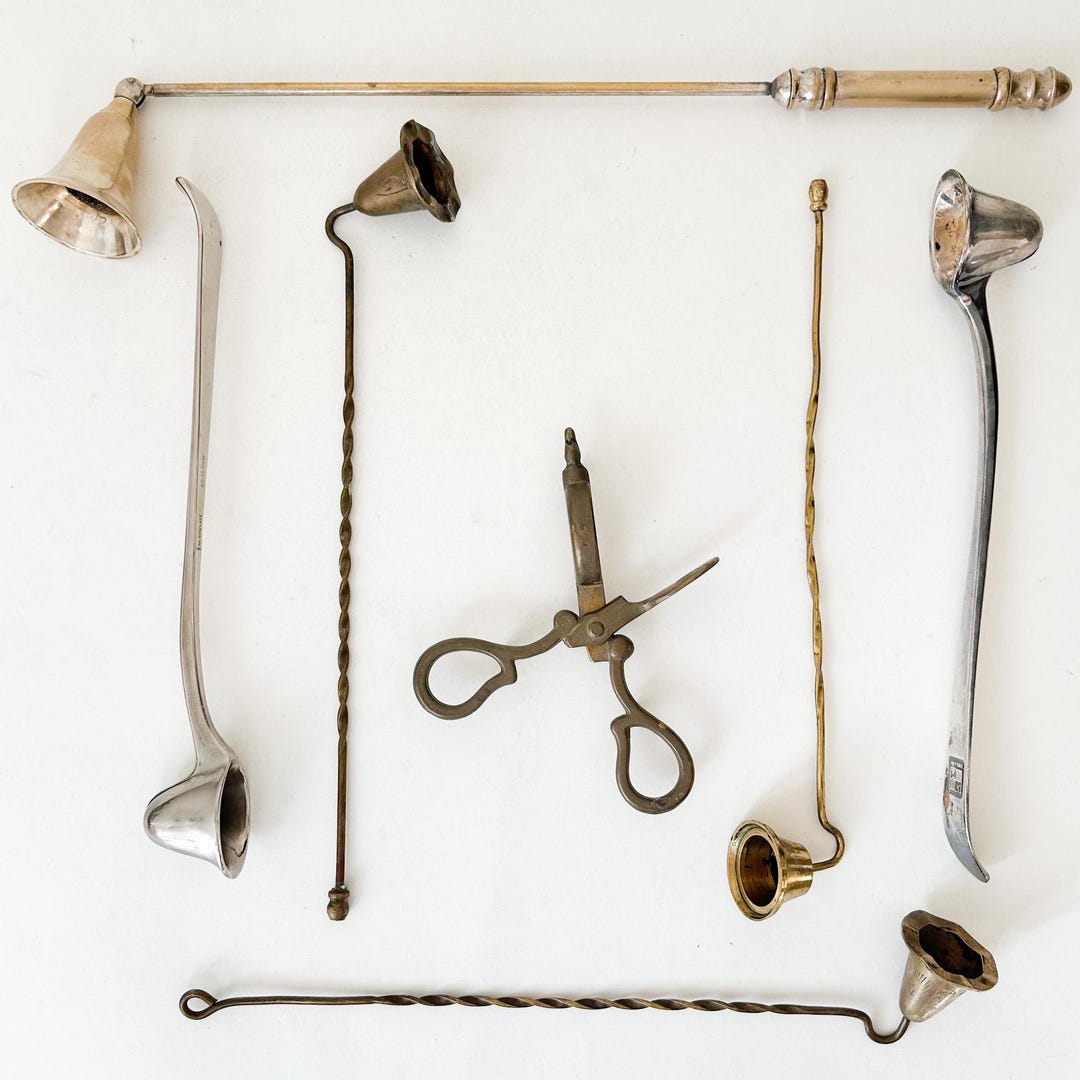 Vintage Brass Candle Snuffers and Wick Trimmer. Mid Century Candle ...