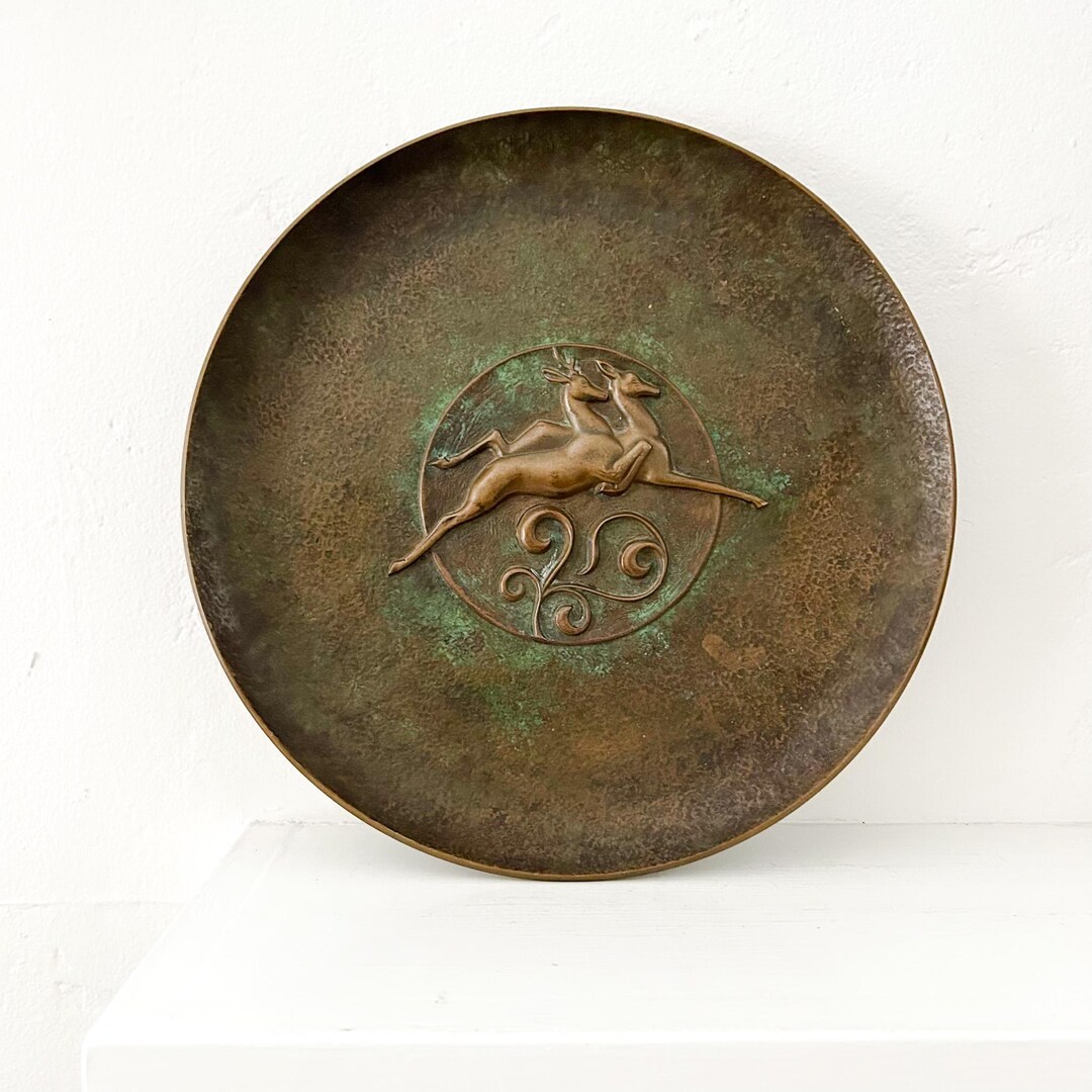 Vintage Bronze Deco Style Deer Tray. Art Deco Style Cast Bronze Leaping ...