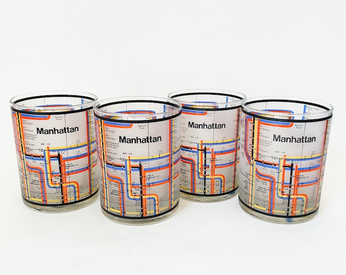 NYC Subway Map Double Old Fashioned Glasses. Vintage 80s Bill Blass ...