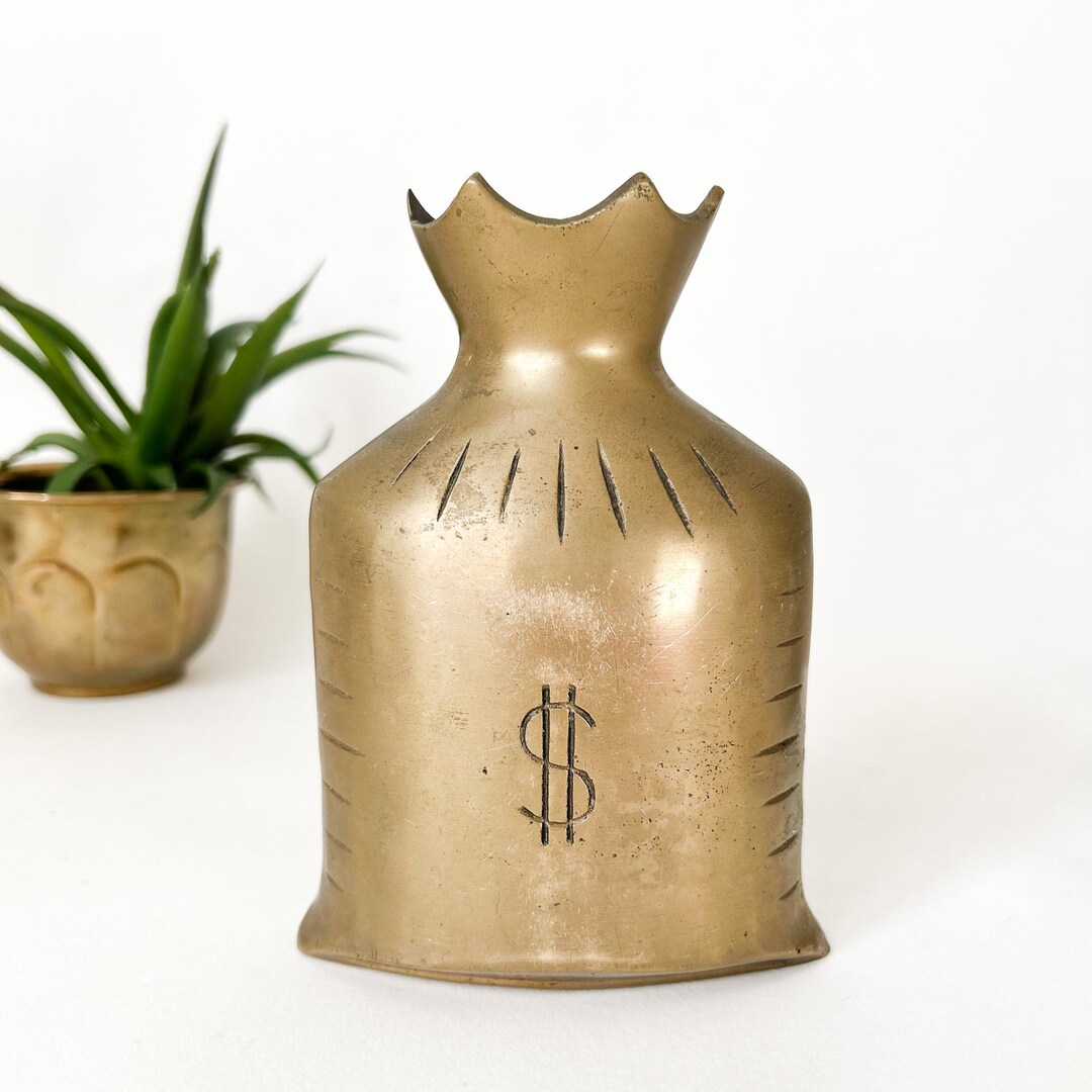 Vintage Brass Money Bag Vase. Etched Brass Dollar Sign Sack Paperweight ...