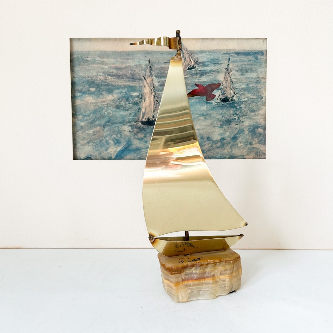 Vintage Brass Sailboat Sculpture. John and Don Demott Signed Boat With ...