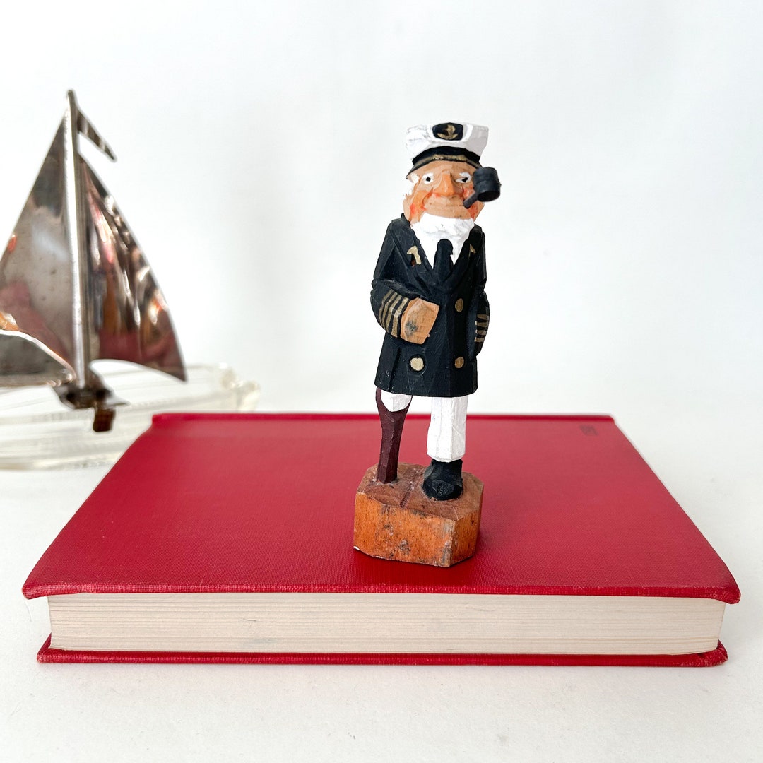 Vintage Old Salt Sea Captain Figurine. Hand Carved Wood Sailor Peg Leg ...