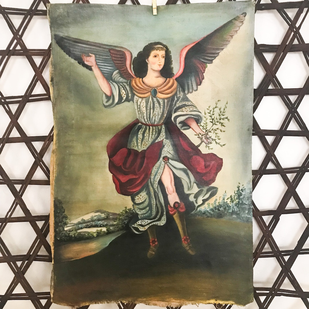 Cuzco Style Santo Painting. Vintage Original Painting Canvas. Archangel ...