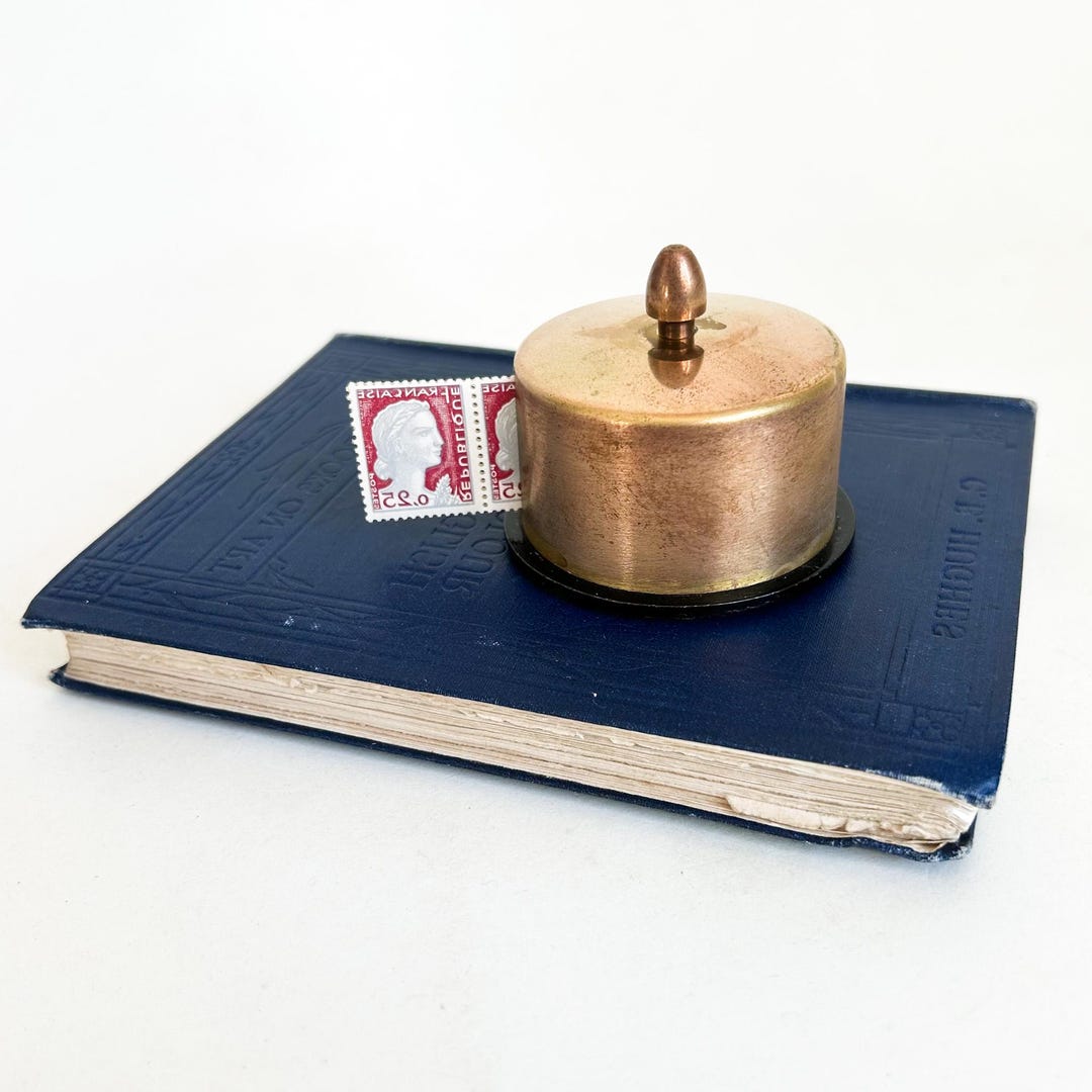 Vintage Brass Stamp Dispenser, Postage Stamp Keeper, Round Stamp Holder ...