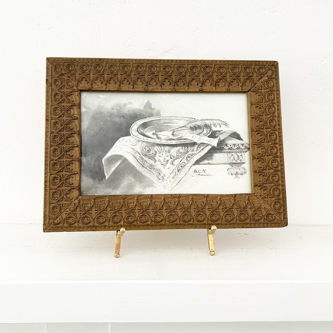 Gothic Framed Original Ink Drawing. Vintage Wood Framed Black Ink ...